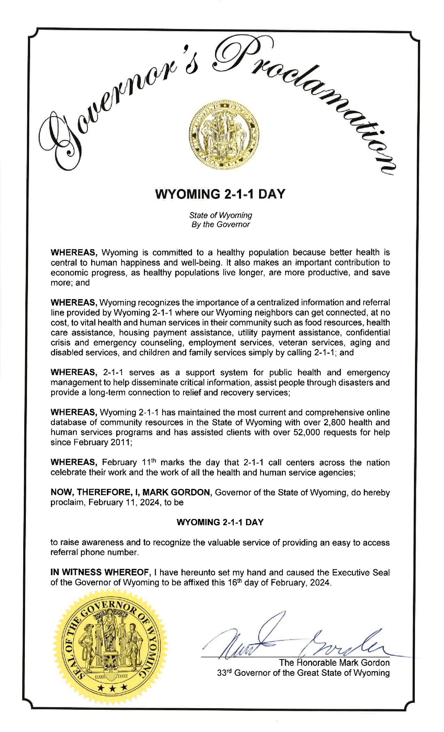 National 211 Day – Wyoming 211